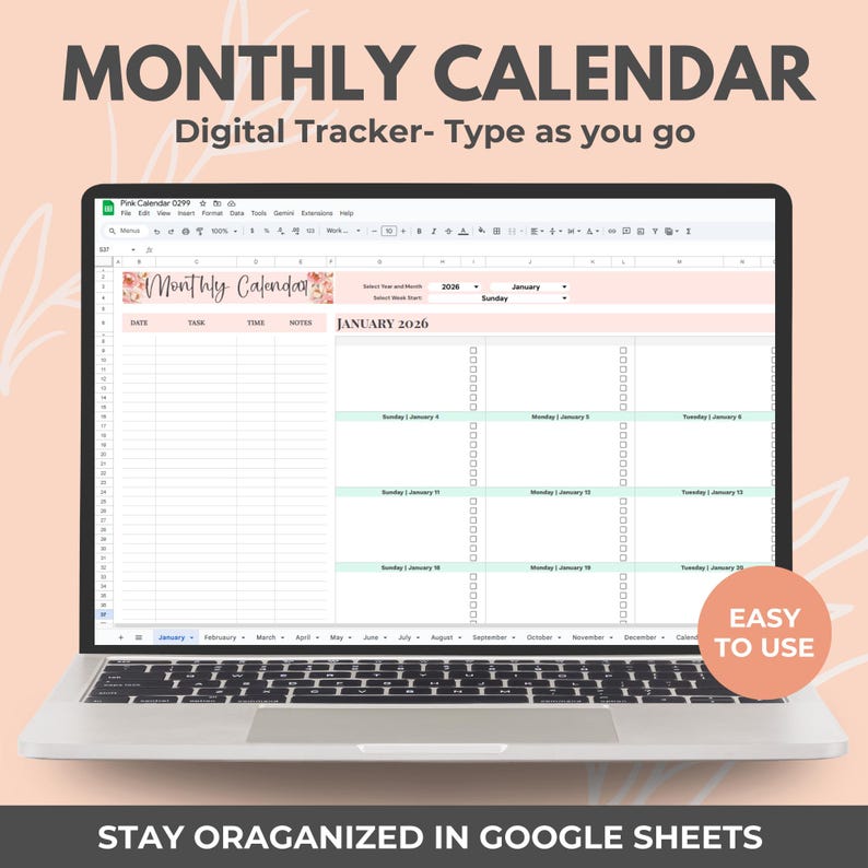 Editable Google Sheets Monthly Calendar Planner | Auto-populating ...
