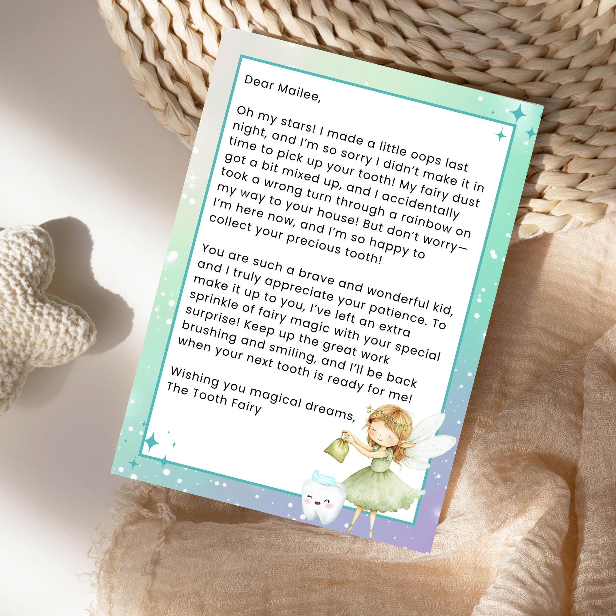 Editable Tooth Fairy Apology Note Official Fairy Letter Missed Visit ...
