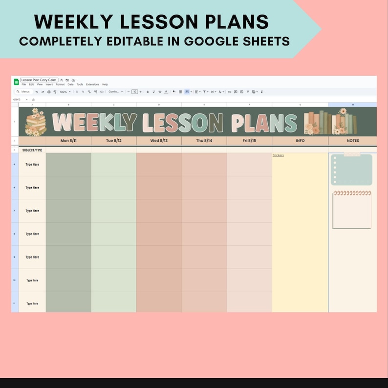 Editable Teacher Weekly Lesson Plans Google Sheets Digital Template ...