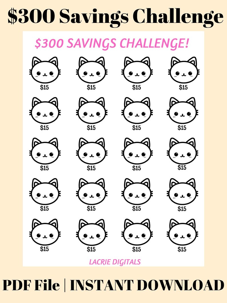 300 Money-savings Challenge Savings Challenge Money Challenge Printable Challenge Savings ...