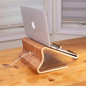 Wood Laptop Stand in Walnut & Natural Bamboo Finish, 11-inch Wide ...