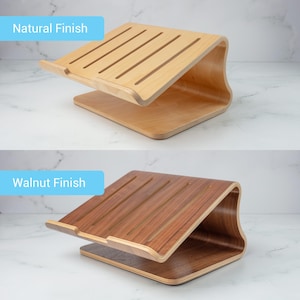 Wood Laptop Stand in Walnut & Natural Bamboo Finish, 11-inch Wide ...