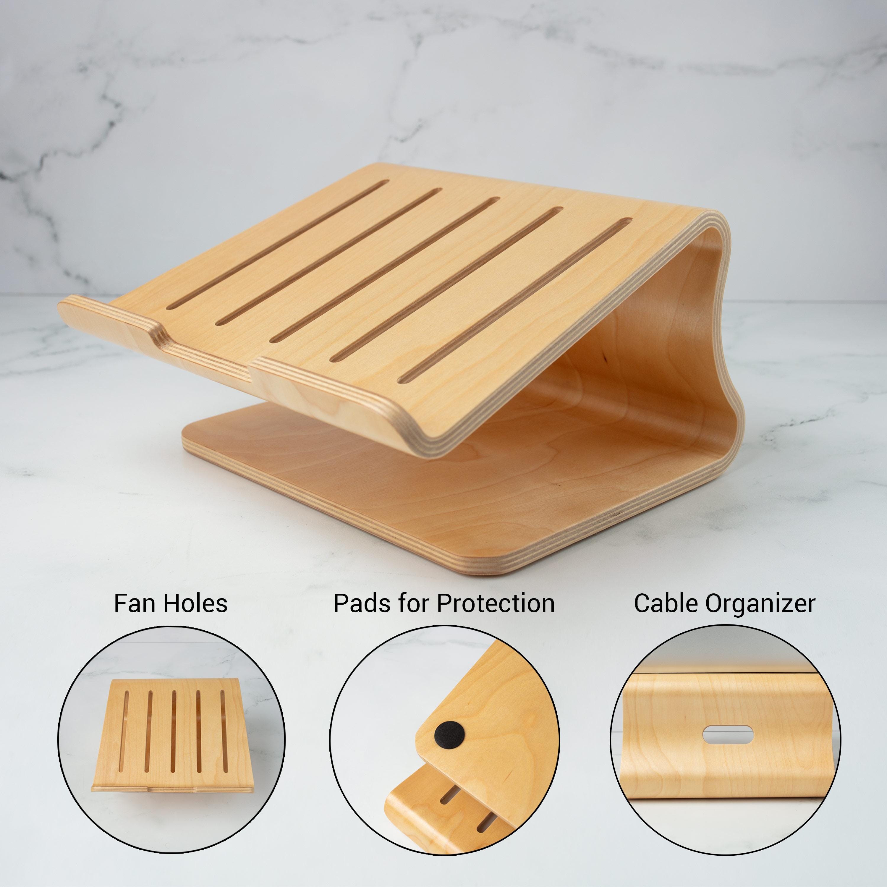 Wood Laptop Stand in Walnut & Natural Bamboo Finish, 11-inch Wide ...