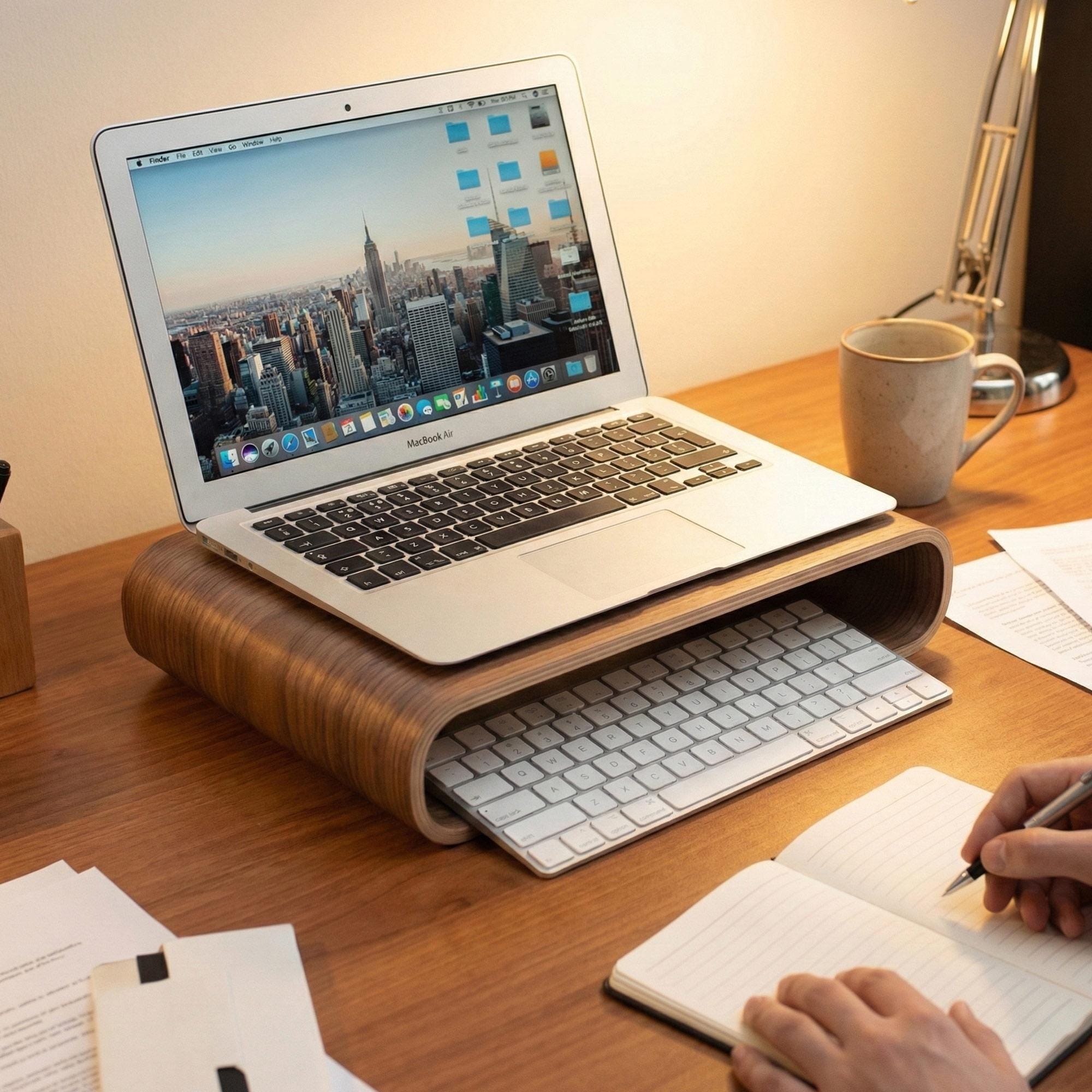 Minimalist Bentwood Monitor Stand | Walnut Finish Desk Riser ...