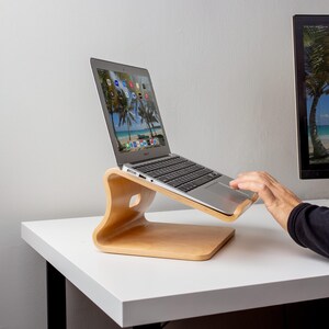 Wood Laptop Stand in Walnut & Natural Bamboo Finish, 11-inch Wide ...