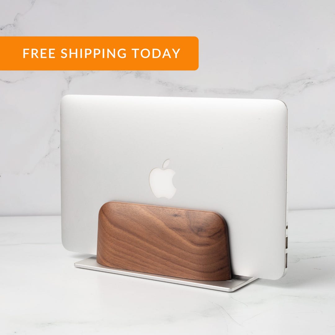 Adjustable Vertical Laptop Stand, Walnut Laptop Holder, Desk Organizer ...