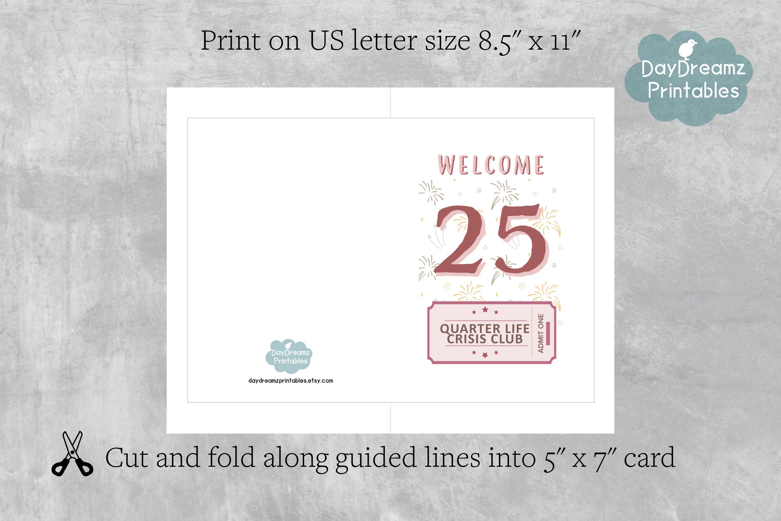 Printable 25th Birthday Card | Instant Download | Welcome 25 Quarter ...