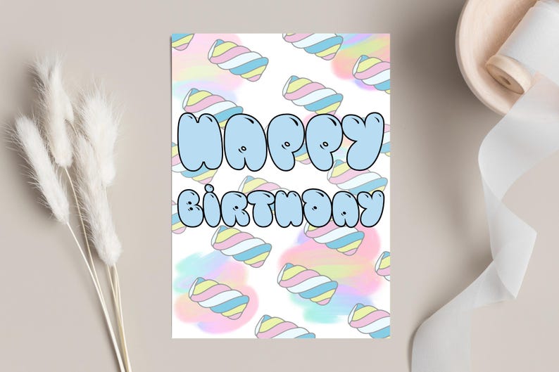 Printable Y2K Marshmallow Candy Holographic Birthday Card | Y2K Bubble ...