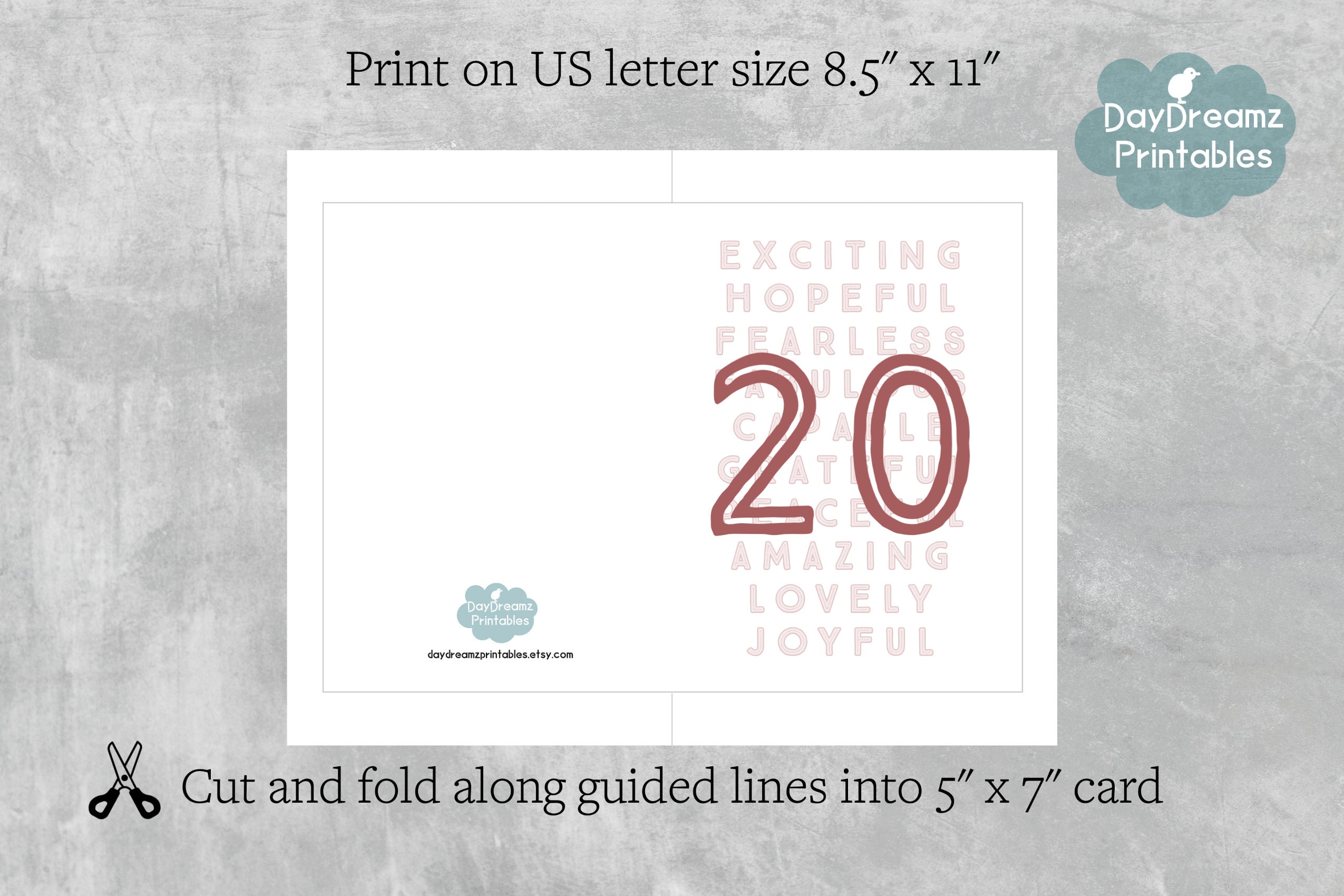 Printable 20th Birthday Card | Instant Digital Download | Happy 20th ...