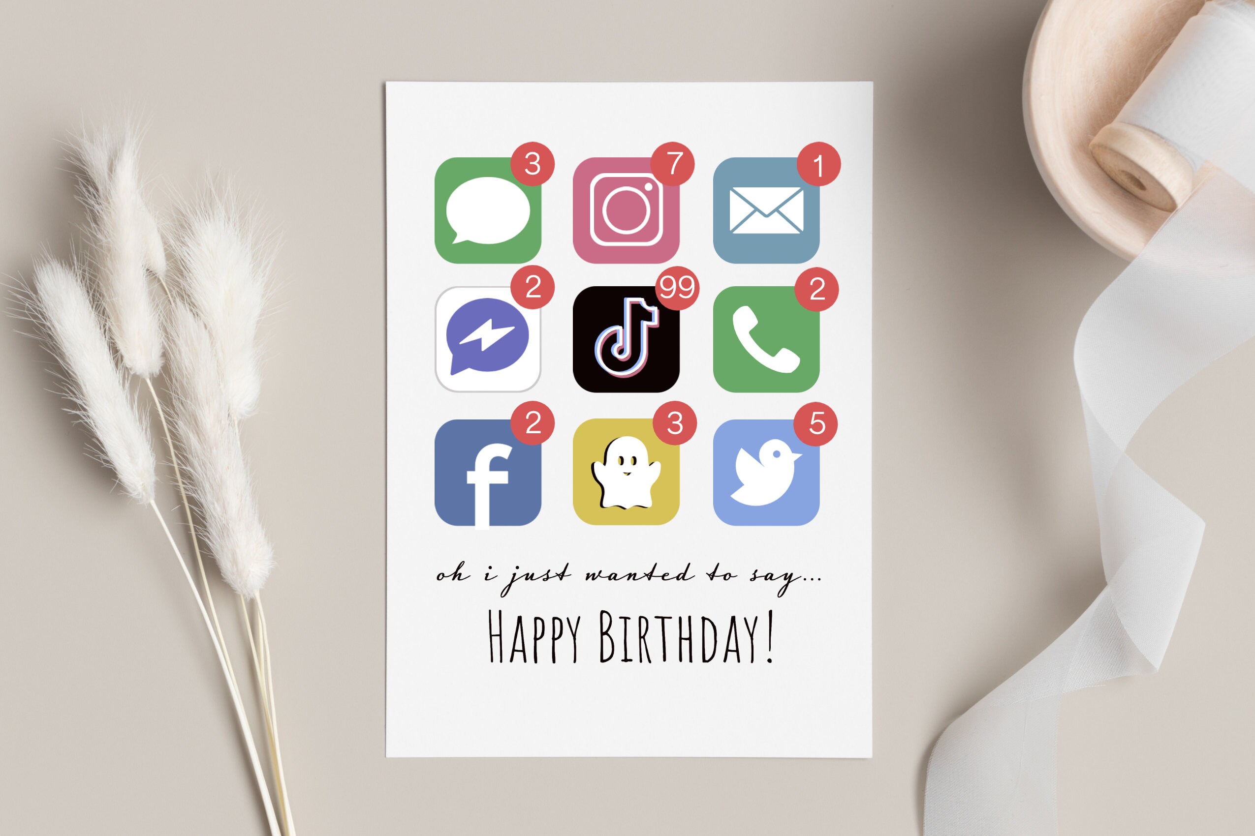 Printable Phone Notifications Birthday Card | Instant Download | Social ...