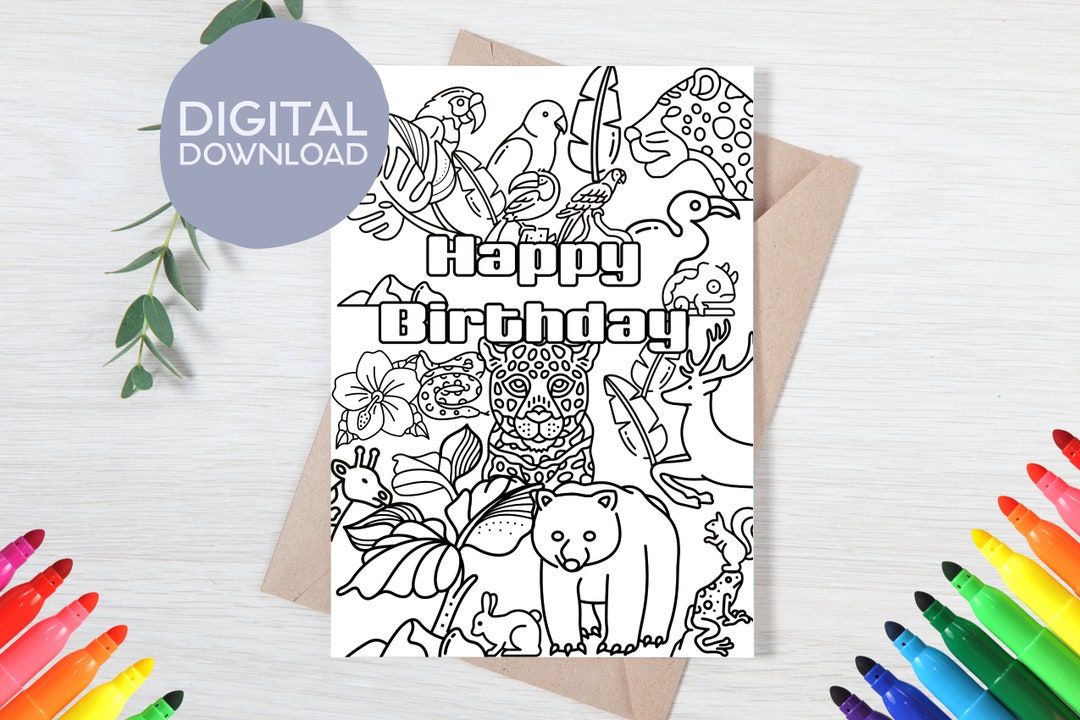 Printable Animal Kingdom Forest Birthday Party Coloring Card | Instant ...