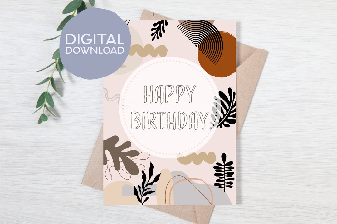 Printable Mid-century Boho Peaceful Birthday Card | Instant Digital ...