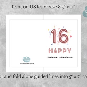 Printable Sweet 16 Birthday Card for Girl | Instant Download | Special ...