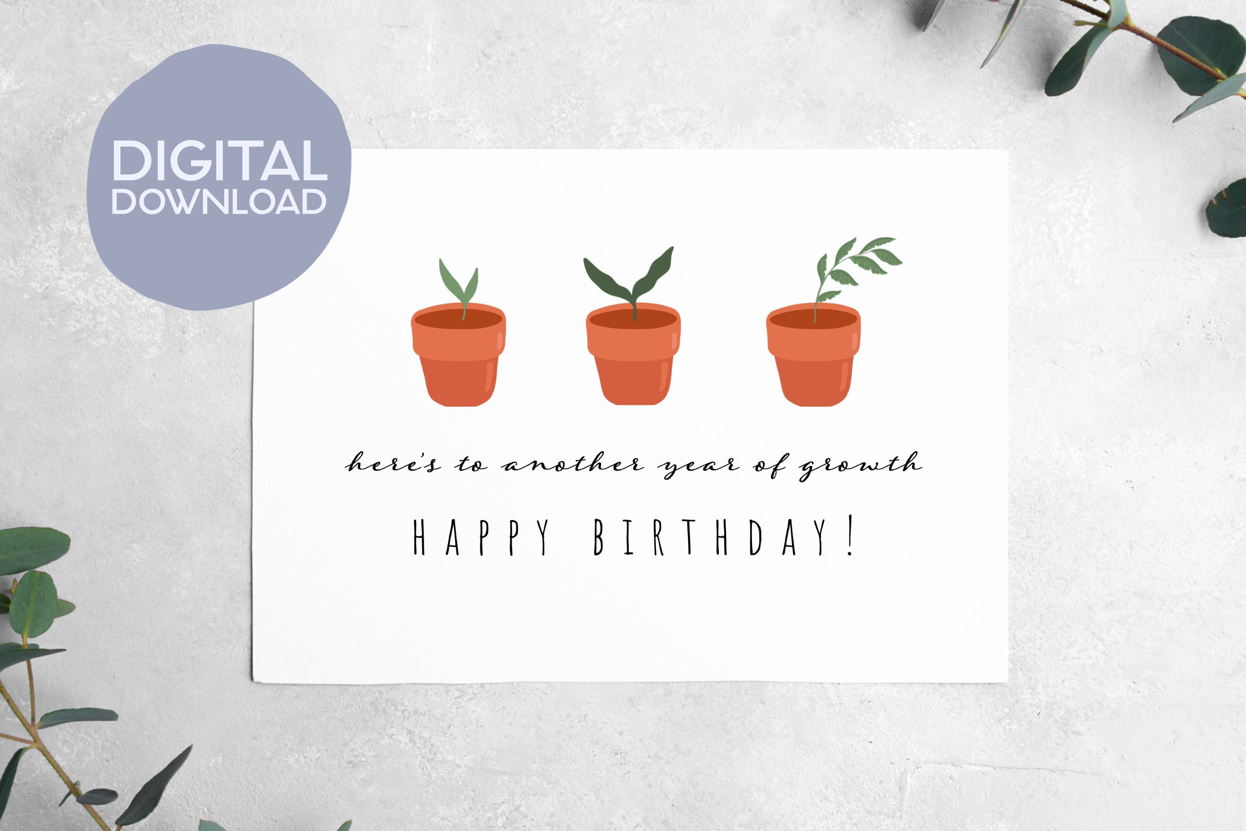 Printable Plant Birthday Card | Instant Digital Download | Happy ...