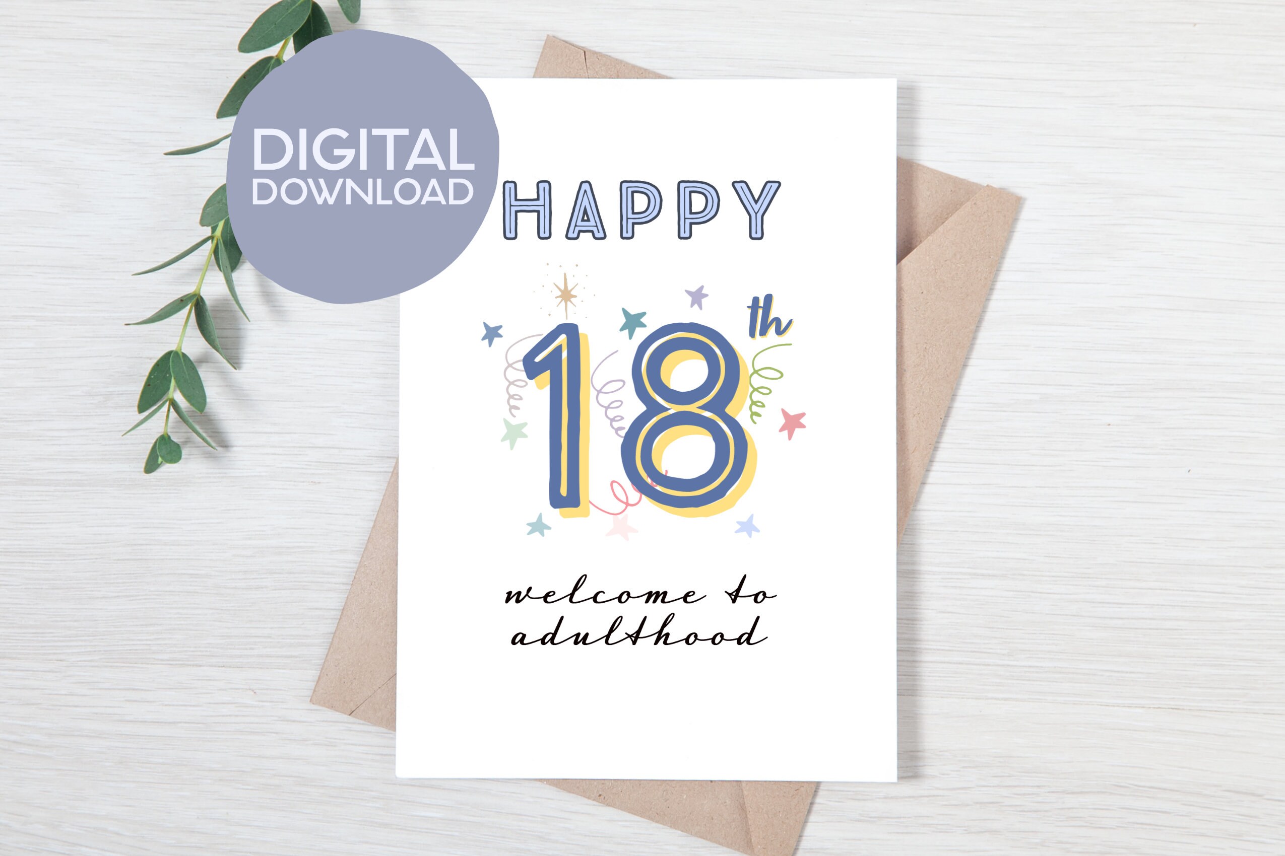 Printable 18th Birthday Card Instant Download Welcome to Adulthood 18 ...