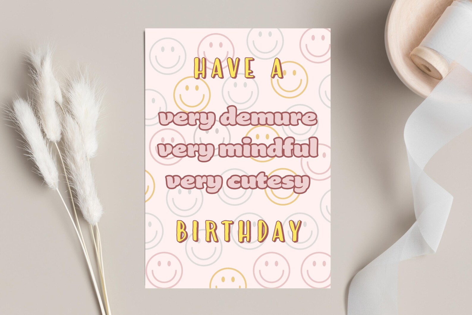 Printable Very Demure Very Mindful Very Cutesy Birthday Card | Y2K ...