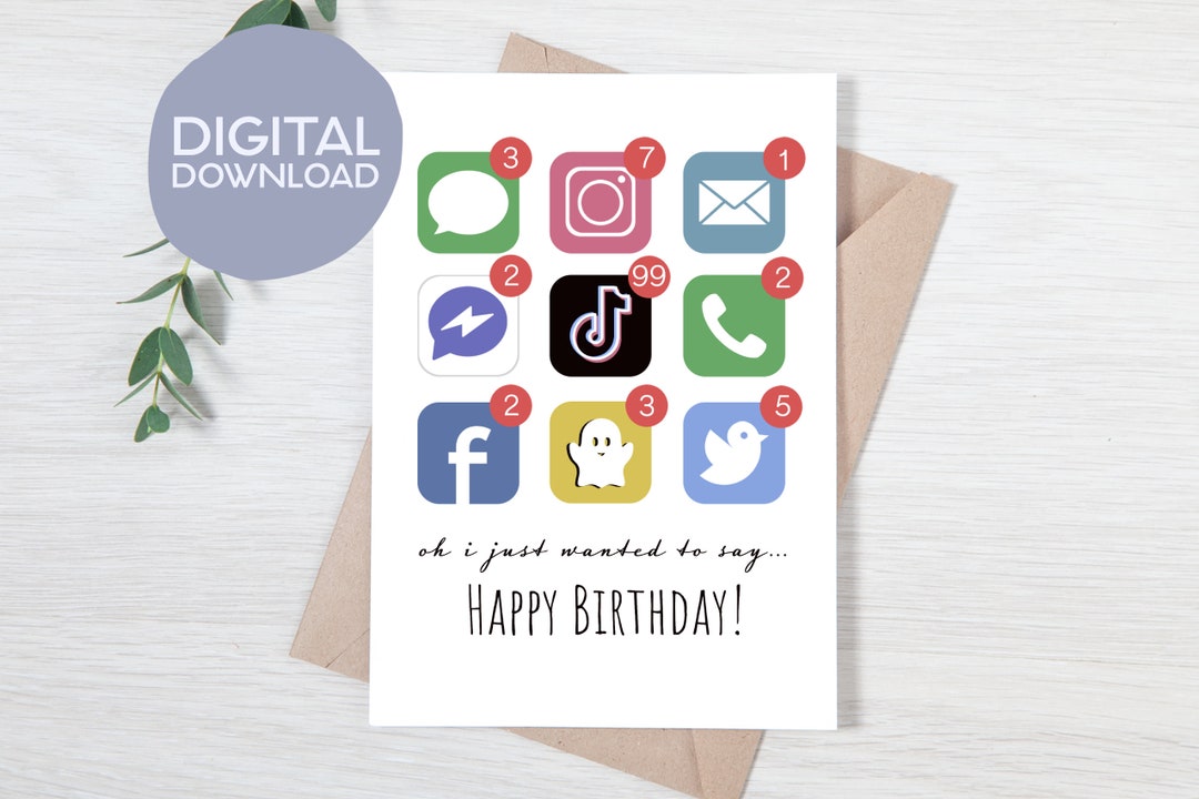 Printable Phone Notifications Birthday Card | Instant Download | Social ...