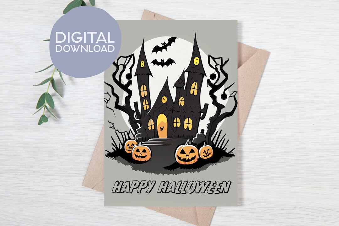 Printable RIP Spooky Haunted House Caution Happy Halloween Card ...
