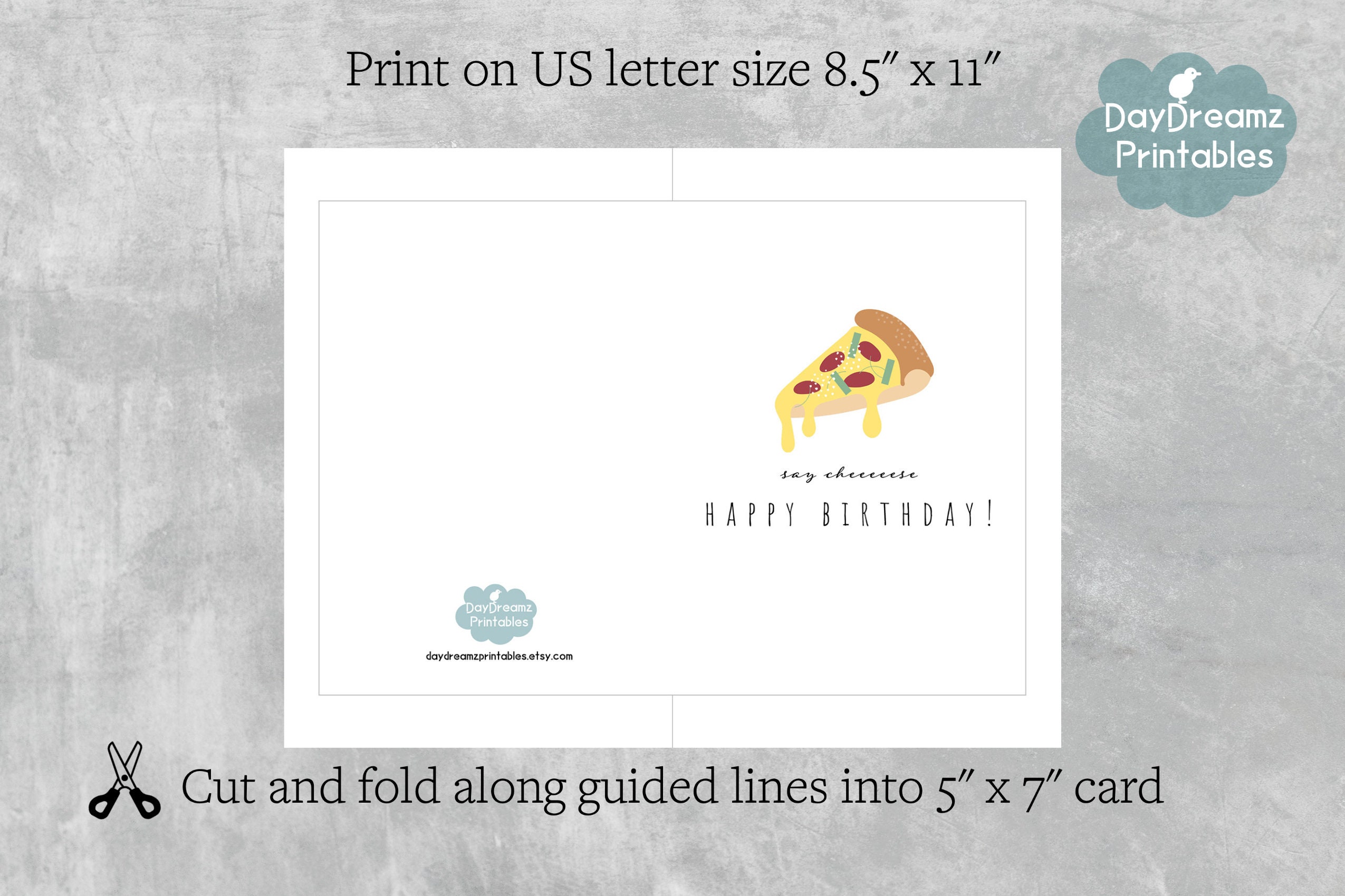 Printable Say Cheese Happy Birthday Card Instant Digital Download Pizza ...