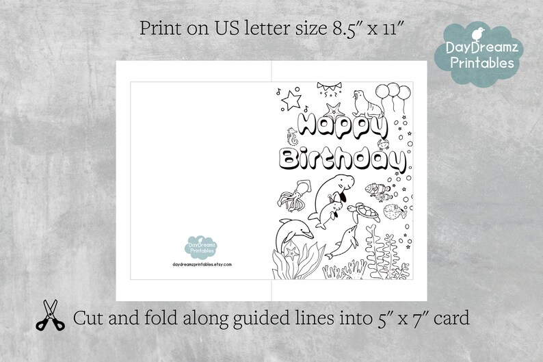 Printable Under the Sea Ocean Birthday Party Coloring Card | Instant ...