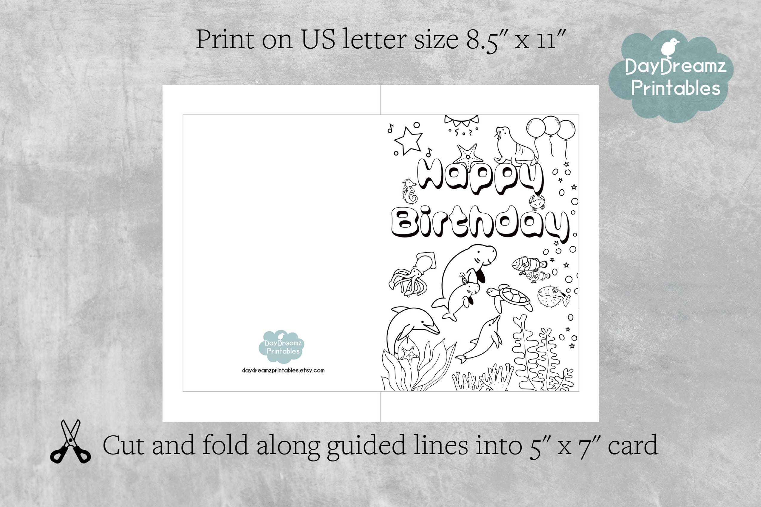 Printable Under the Sea Ocean Birthday Party Coloring Card | Instant ...