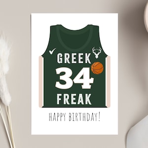 Printable Giannis Antetokounmpo Jersey Greek Freak Happy Birthday Card ...