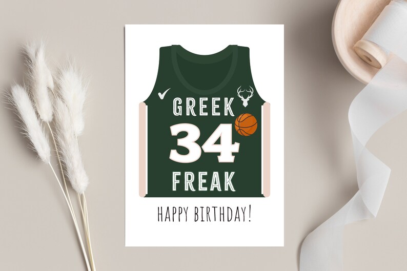 Printable Giannis Antetokounmpo Jersey Greek Freak Happy Birthday Card ...