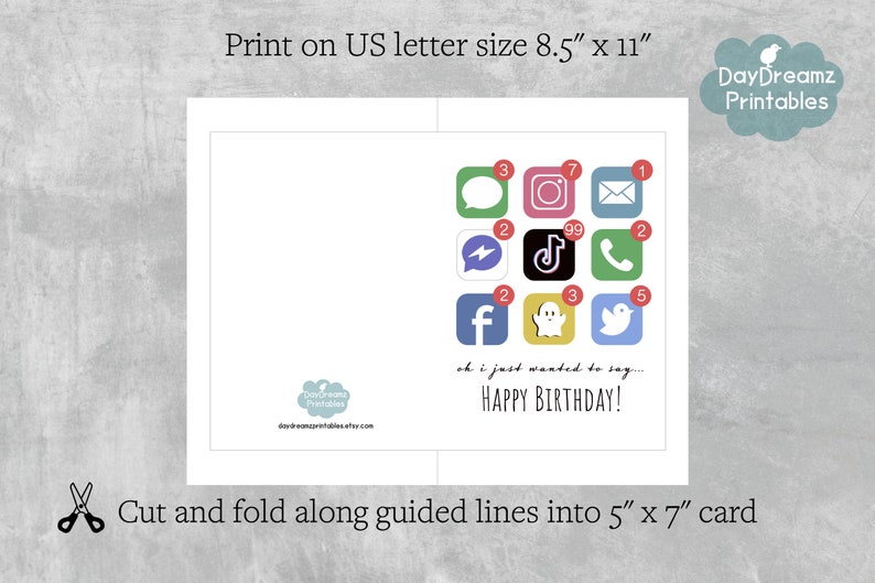 Printable Phone Notifications Birthday Card | Instant Download | Social ...