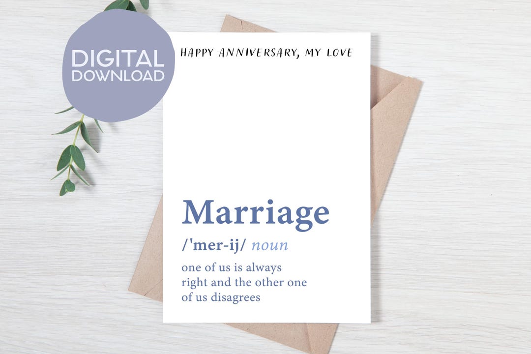 Printable Funny Marriage Definition Anniversary Card | Marriage Inside ...