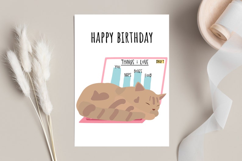 Printable Cat Funny Birthday Card | Instant Download | Sleepy Cat on ...