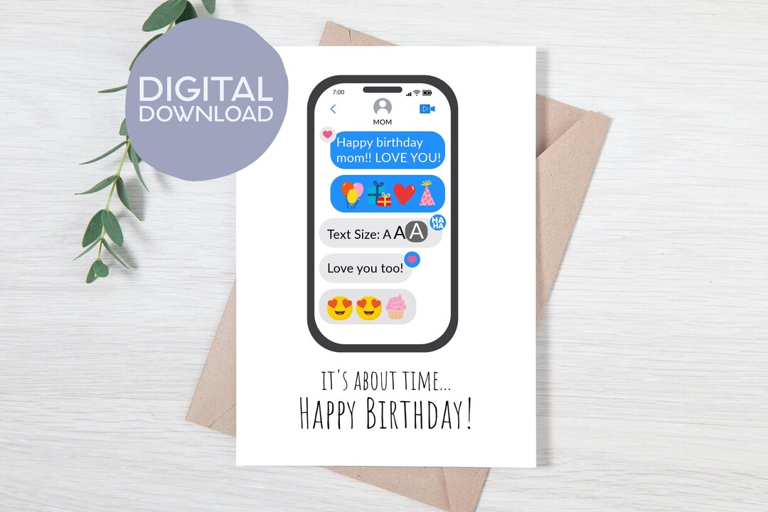 Printable Mom Zoom in Text Message Birthday Card | Instant Download ...