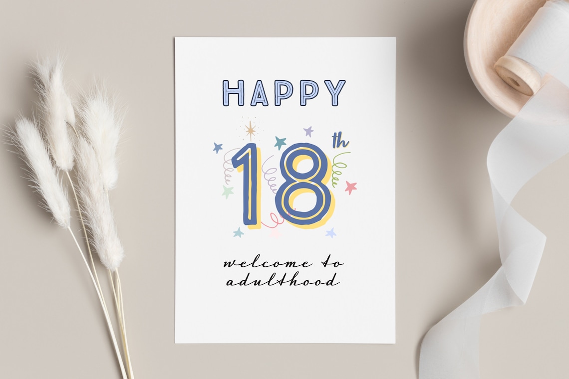 Printable 18th Birthday Card Instant Download Welcome to Adulthood 18 ...