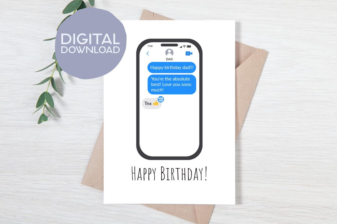 Printable Dad Thumbs up Funny Text Message Birthday Card | Instant ...