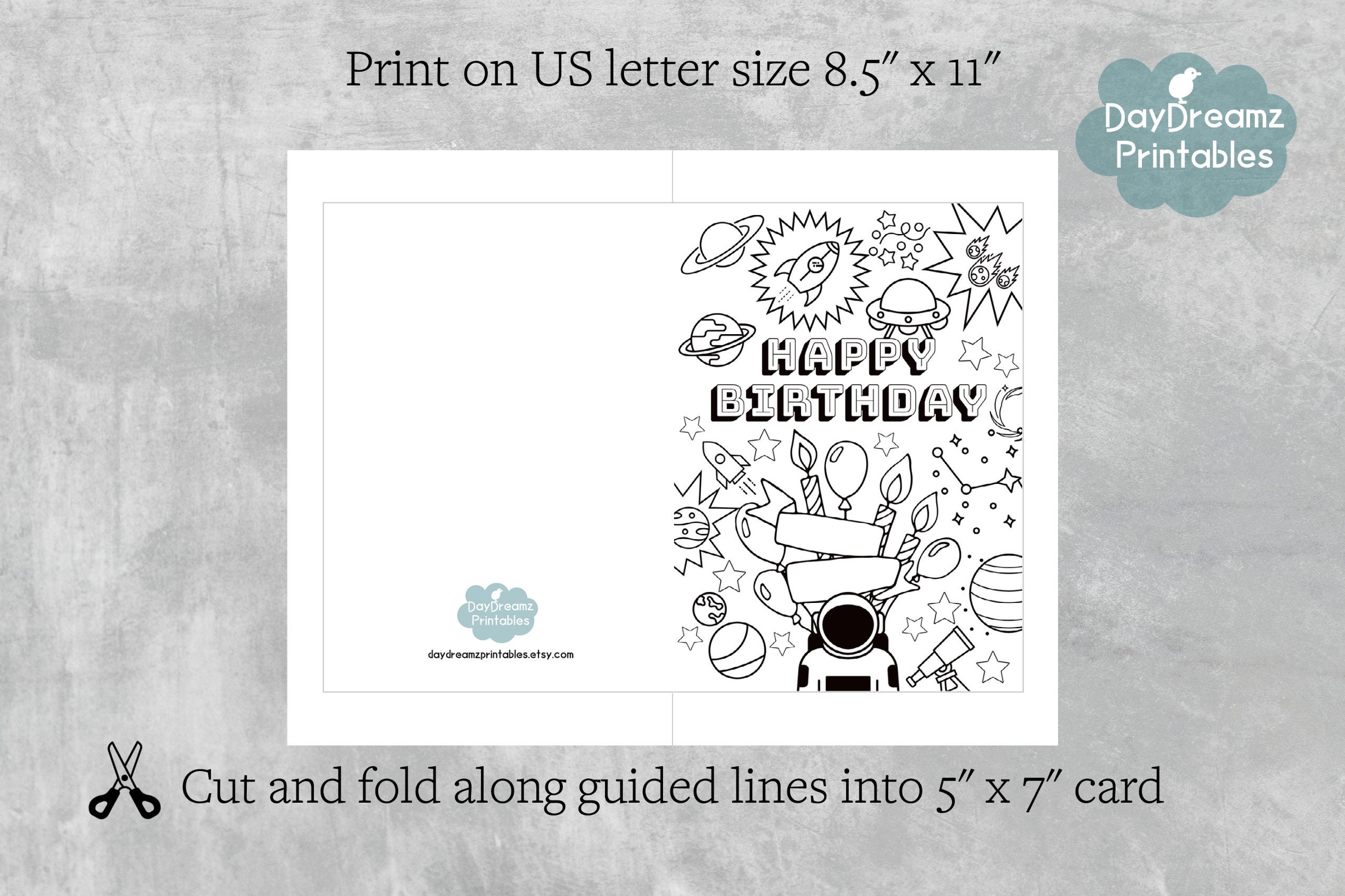 Printable Space Planets Galaxy Birthday Party Coloring Card | Instant ...