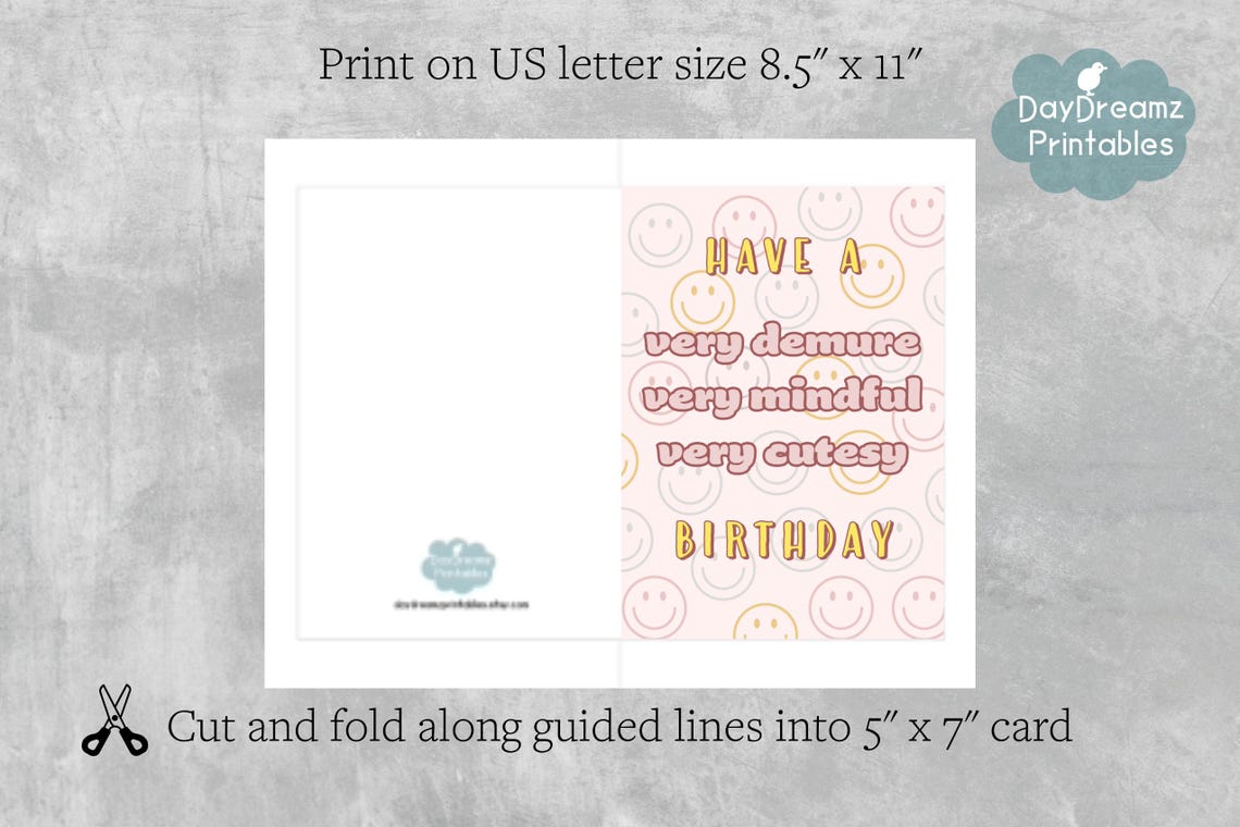 Printable Very Demure Very Mindful Very Cutesy Birthday Card | Y2K ...