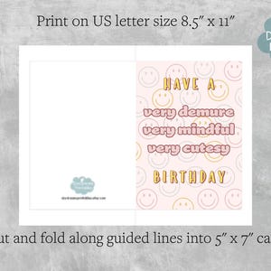 Printable Very Demure Very Mindful Very Cutesy Birthday Card | Y2K ...