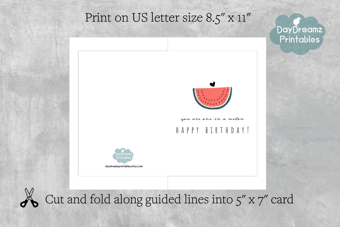 Printable One in a Melon Happy Birthday Card | Instant Digital Download ...