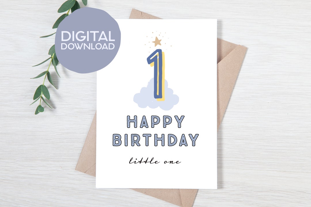 Printable Happy 1st Birthday Card for Girl, Boy | Instant Download ...