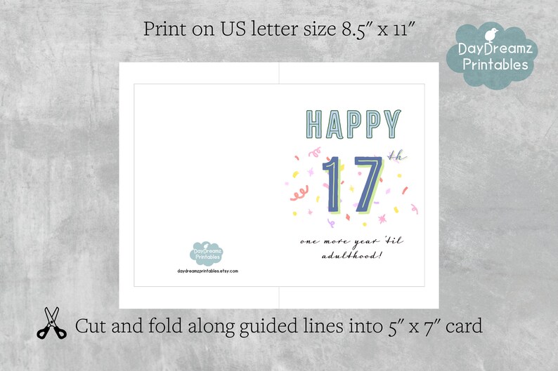 Printable 17th Birthday Card | Instant Download | One More Year Til ...
