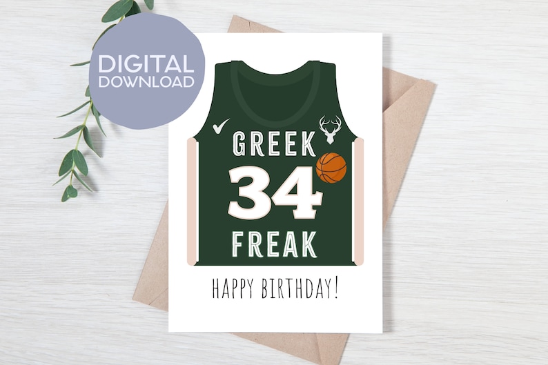 Printable Giannis Antetokounmpo Jersey Greek Freak Happy Birthday Card ...