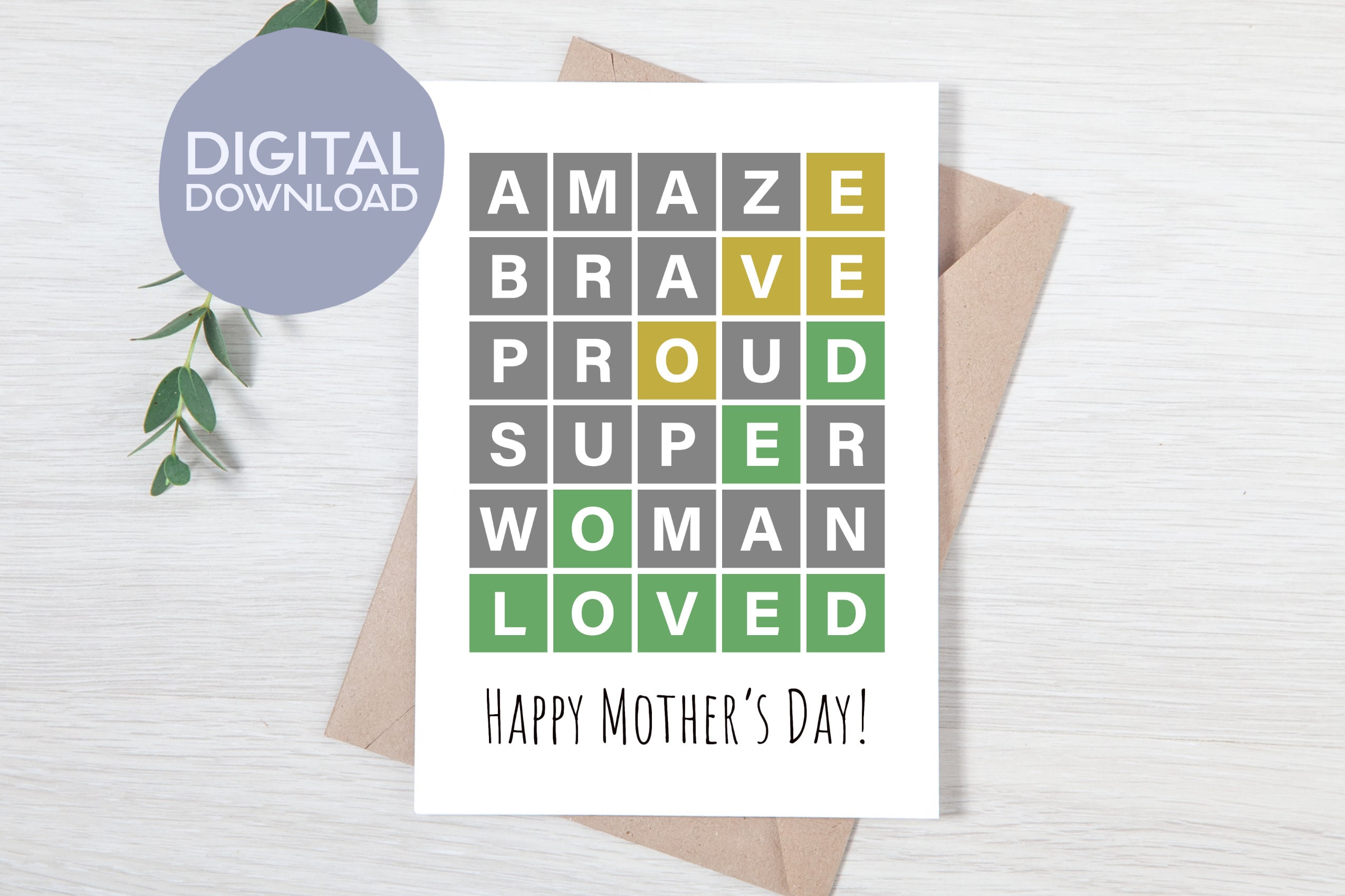 Printable Wordle Theme Mother's Day Card | Instant Download | Trendy ...