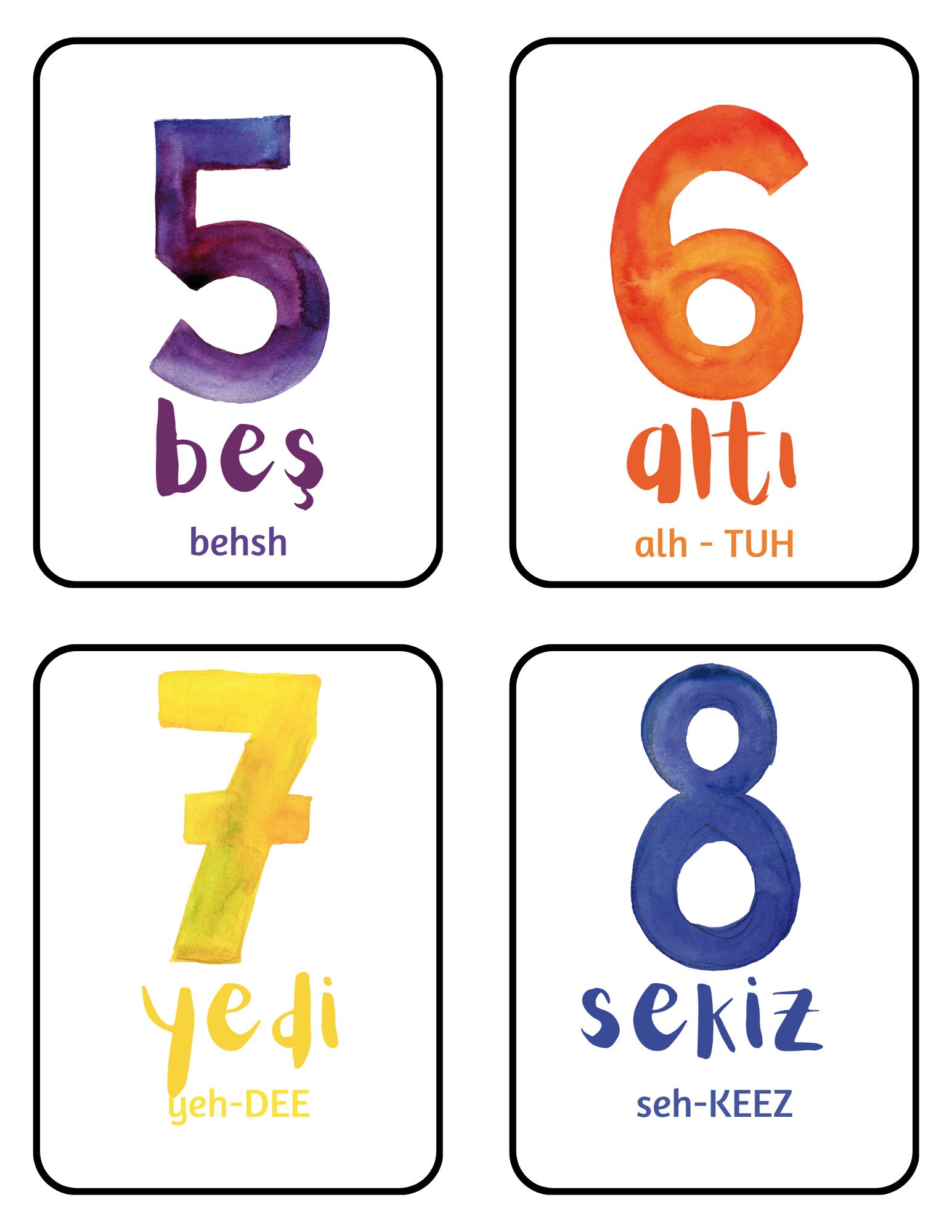 Turkish Numbers Printable Flashcards - Etsy