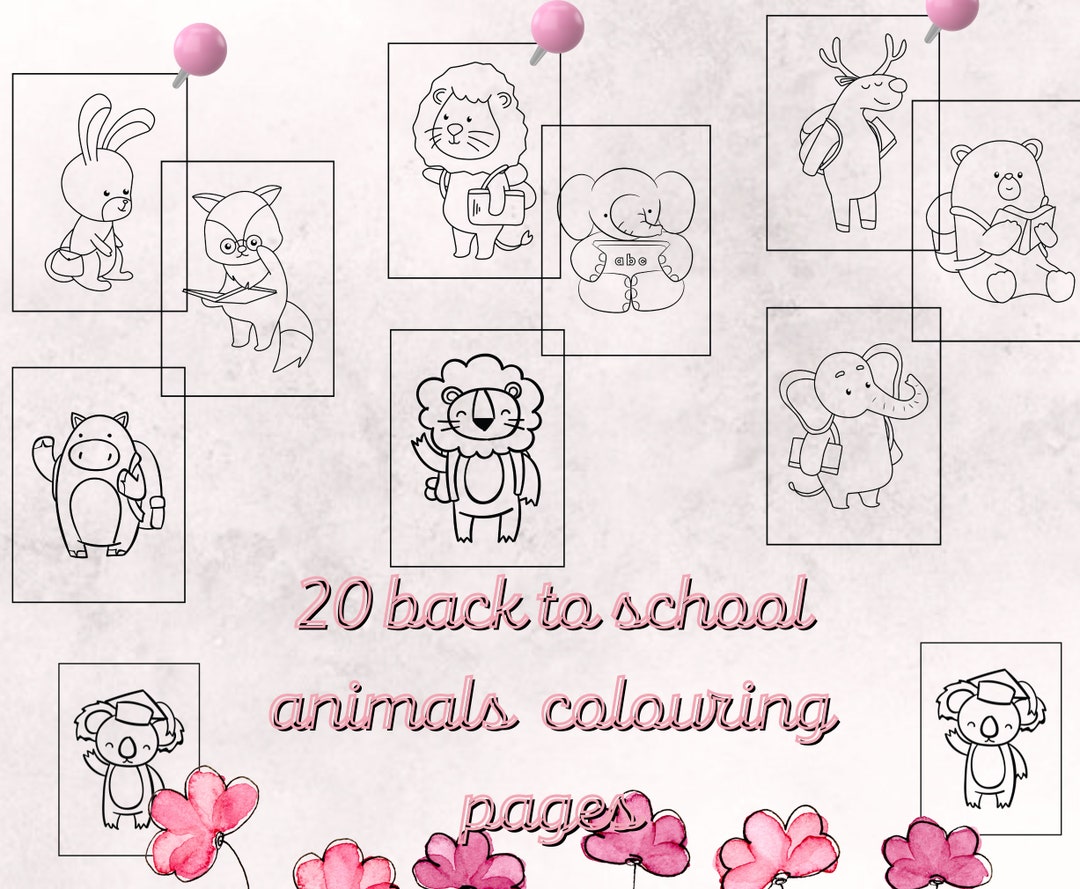 20 Back to School Cute Animals Printable Colouring Pages - Etsy UK