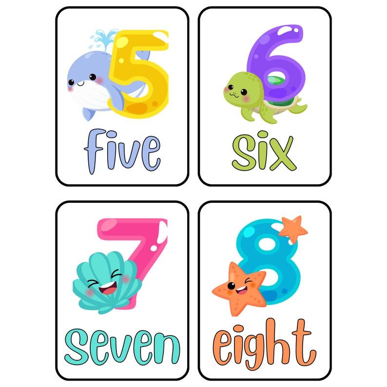 1-10 Printable Sea Animals Flashcards - Etsy