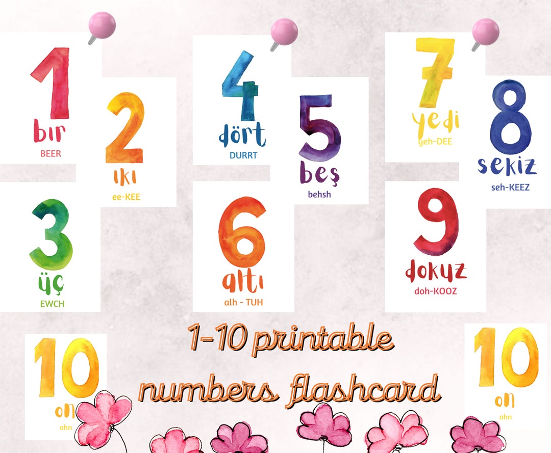 Turkish Numbers Printable Flashcards - Etsy