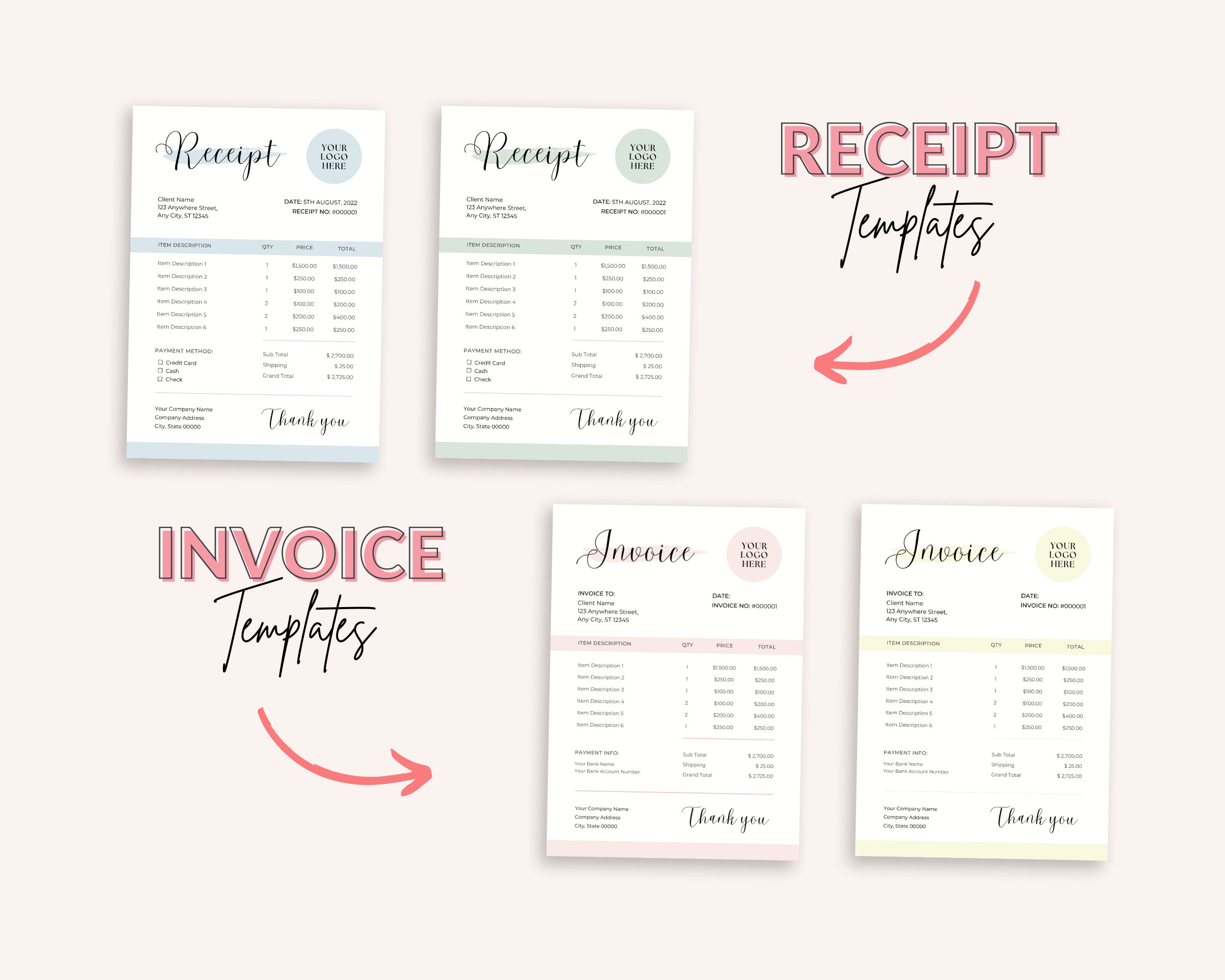 Editable Invoice and Receipt Template Bundle-invoice Template Download ...