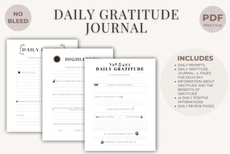Daily Gratitude Journal-printable Gratitude Journal-digital Gratitude ...