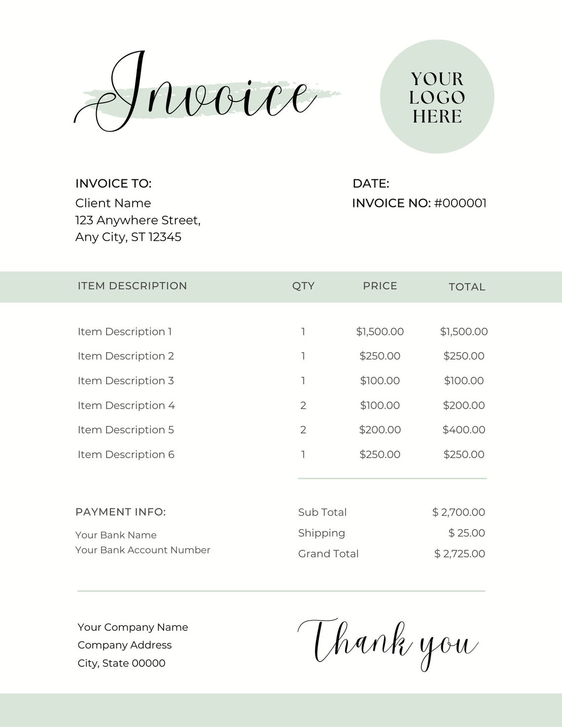 Editable Invoice and Receipt Template Bundle-invoice Template Download ...