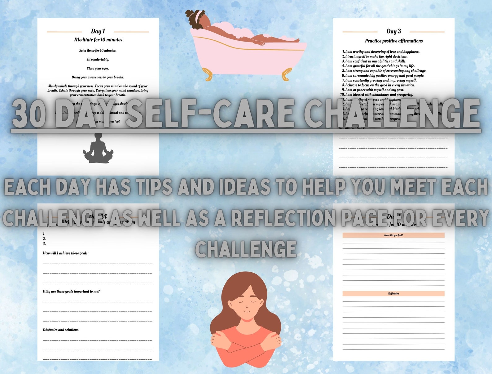 30 Day Self Care Challenge-editable Canva Template-self Love Challenge ...