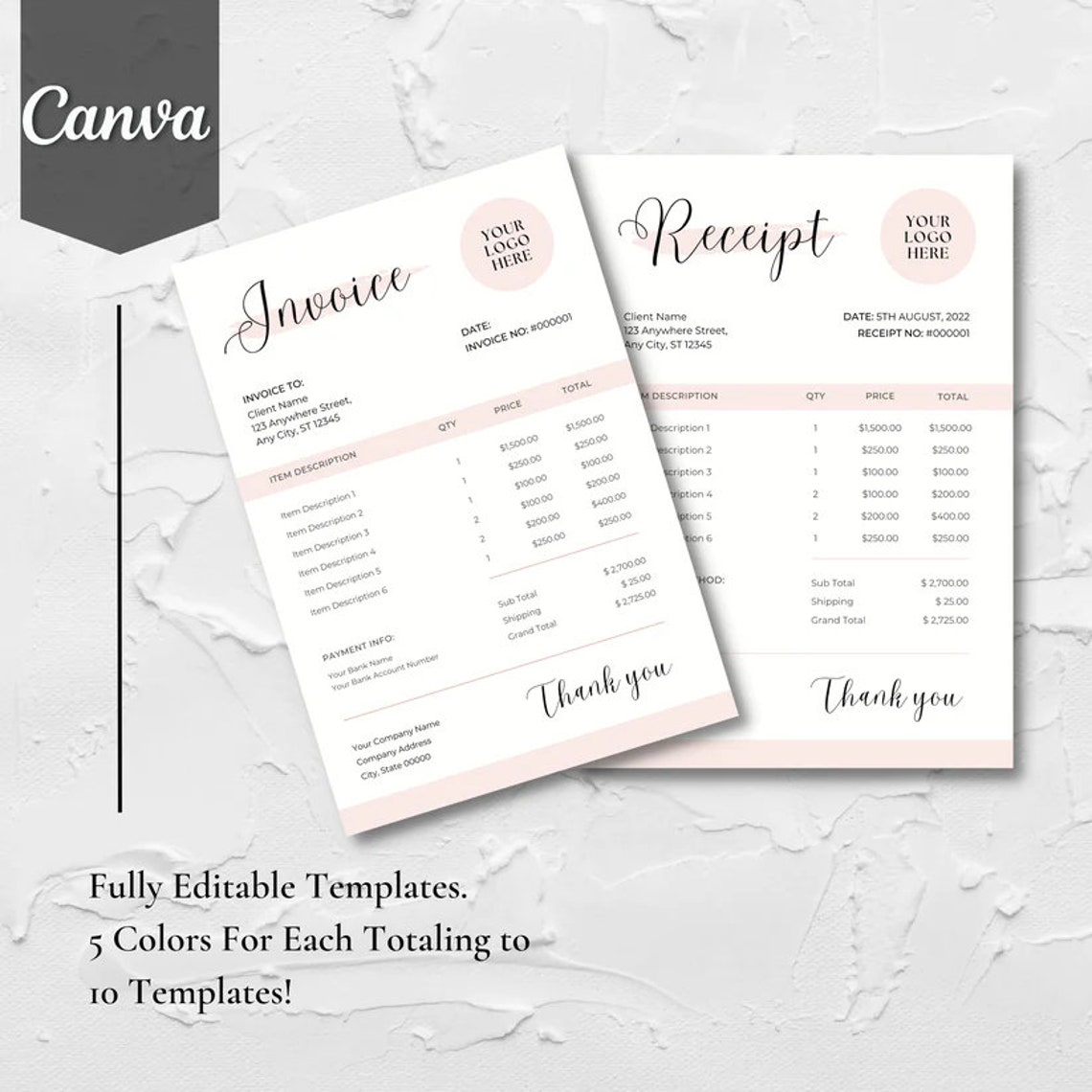 Editable Invoice and Receipt Template Bundle-invoice Template Download ...